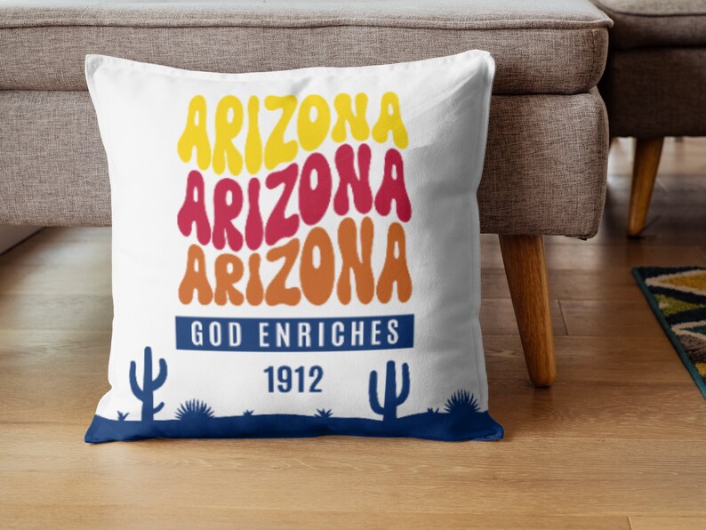 Arizona Groovy Font Digital Printable Art, Minimalist Blue, Red, Yellow ...