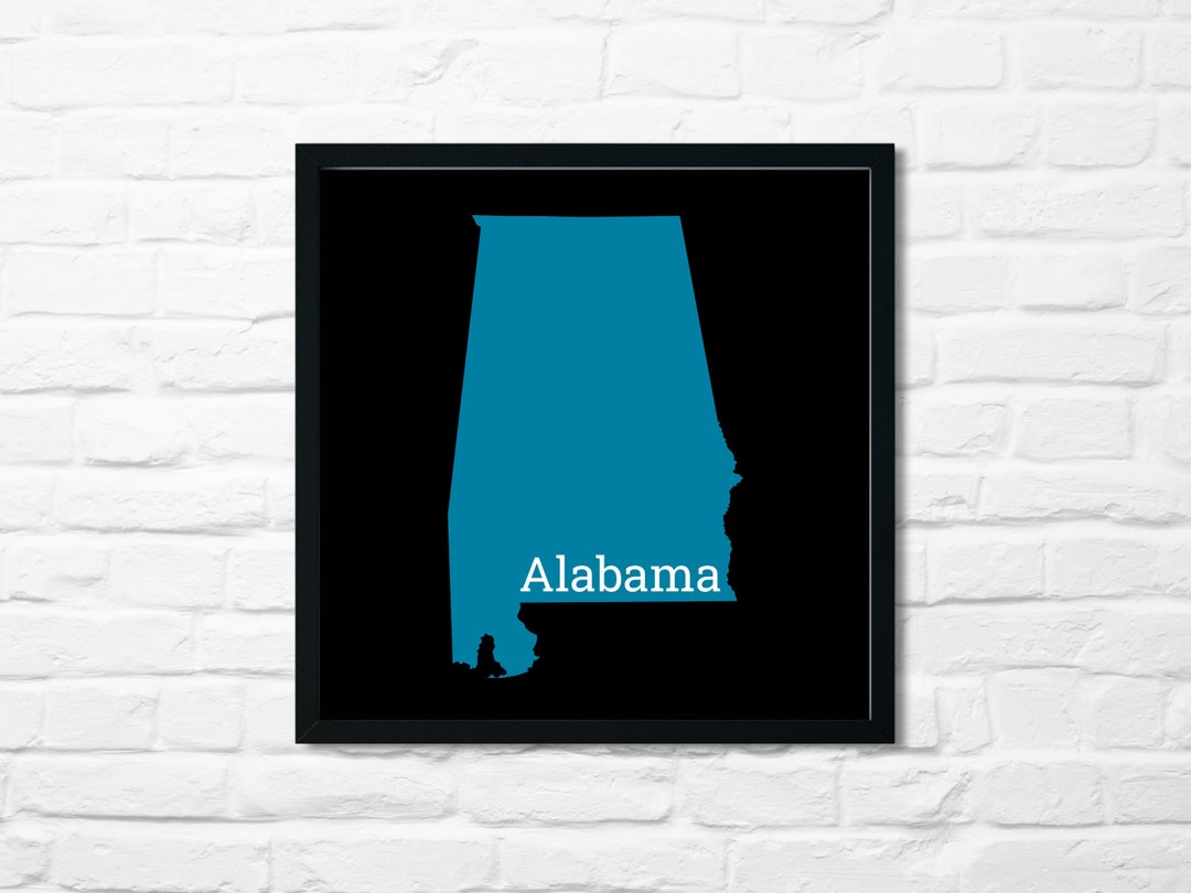 Alabama Minimalist Map - Printable Art in Teal, Black, & White ...