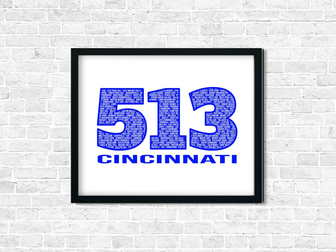 Cincinnati Neighborhoods Digital Art Print, Blue & White Ohio 513 Area ...