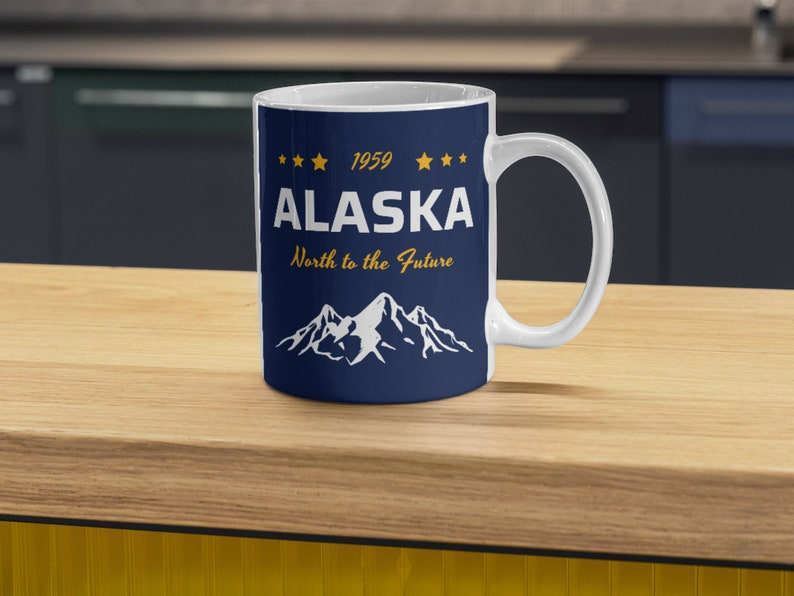 Alaska Mountain Landscape Printable Art, Minimalist Navy Blue, Gold ...