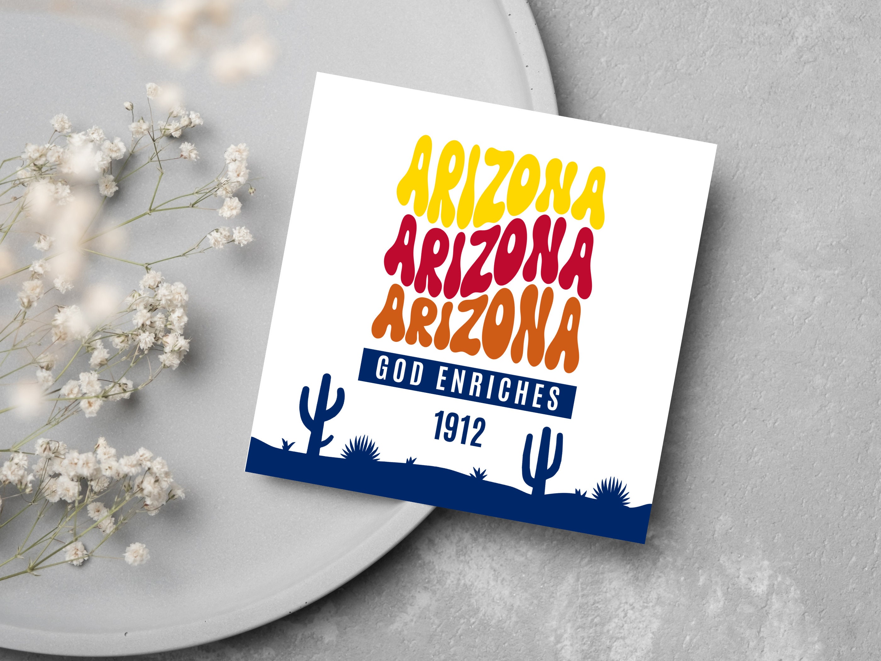 Arizona Groovy Font Digital Printable Art, Minimalist Blue, Red, Yellow ...