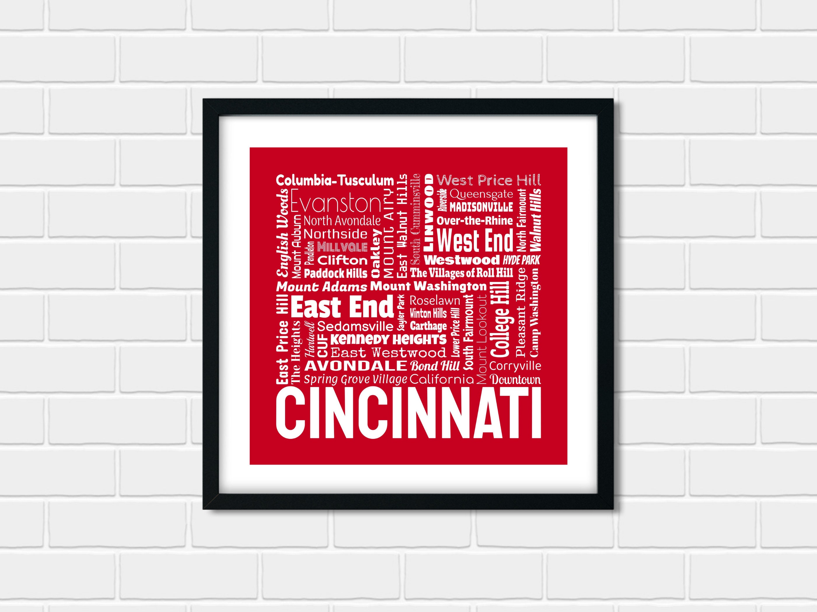 Cincinnati Neighborhoods Typography Word Cloud Printable Art, Digital ...