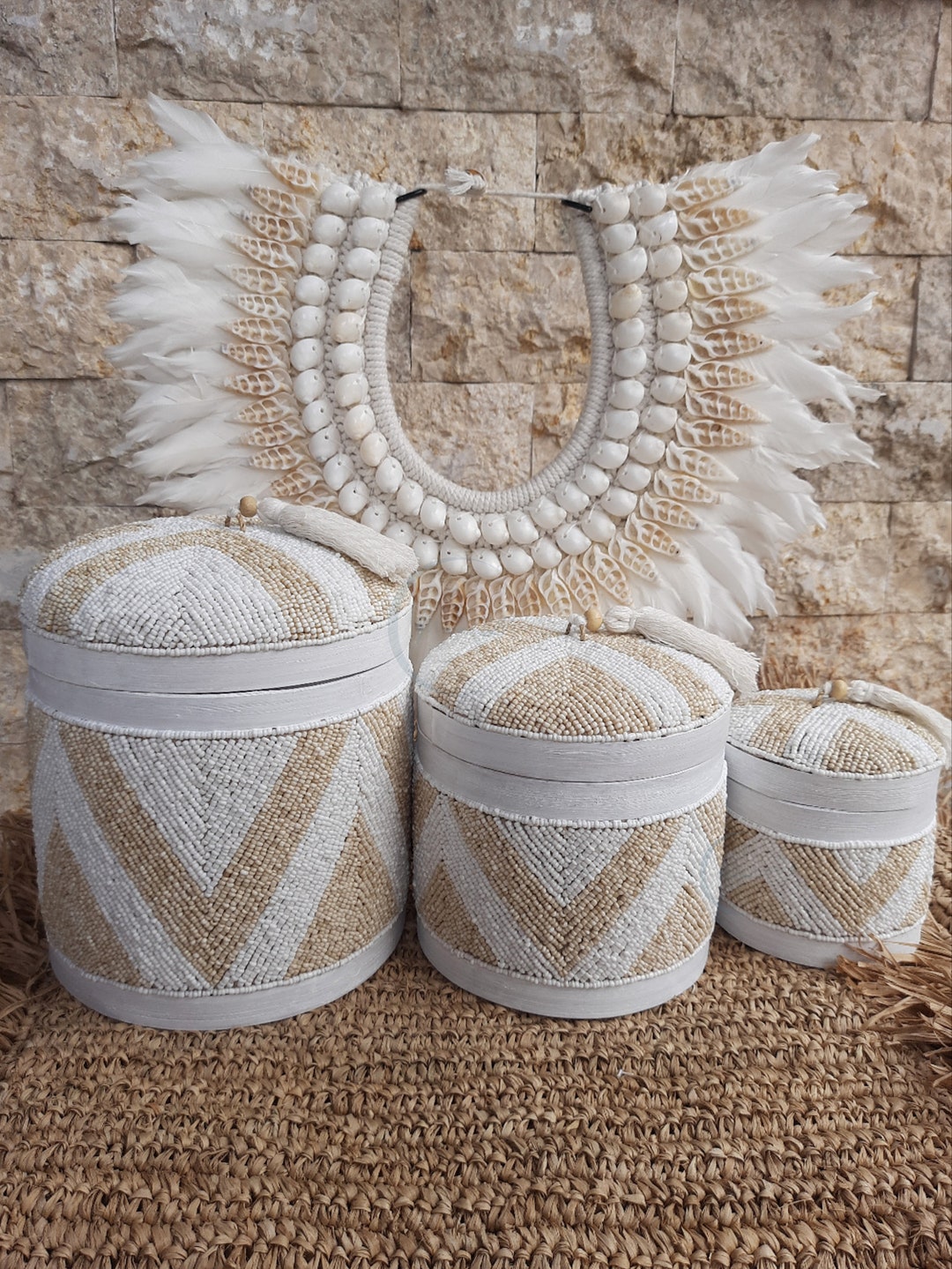 Bali Beaded Baskets, Bali Handmade, Bamboo Baskets, Set of 3 - Etsy