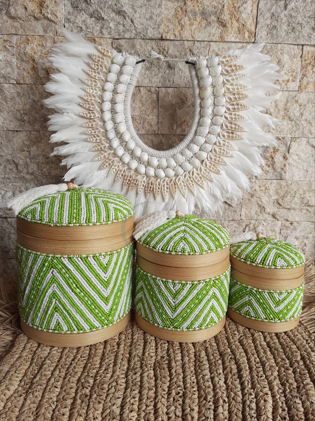 Bali Beaded Baskets, Bali Handmade, Bamboo Baskets, Set of 3 - Etsy