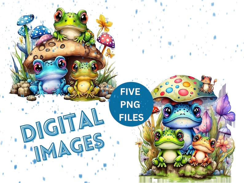 Cute Frog Watercolor Clipart Bundle, Cottagecore Frog, Mushroom Art ...