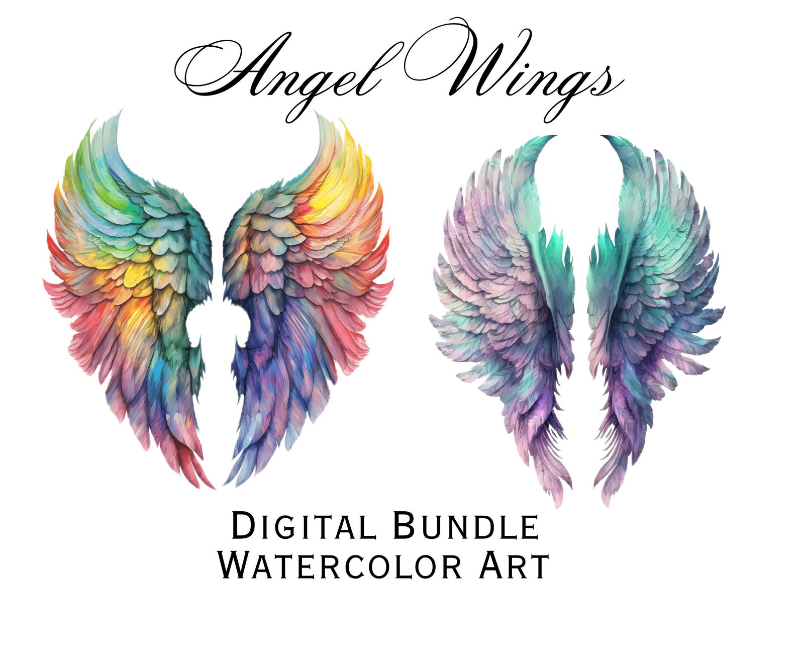 Angel Wings Clip Art, Angel Wings Bundle, Angel Wings PNG, Halo Clipart ...
