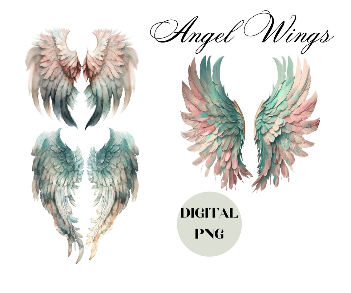 Angel Wings Clip Art, Angel Wings Bundle, Angel Wings PNG, Halo Clipart ...