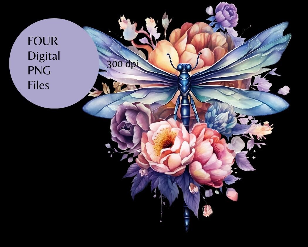 Dragonfly PNG, PNG Spring Bundle, Dragonflies & Flowers Clip Art ...