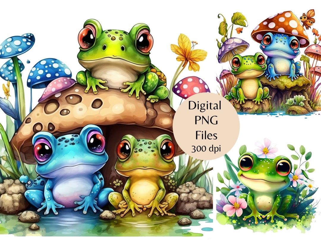 Frog PNG Bundle, Kids Clipart, Lily Pad, Cute Frogs, Cute Watercolor ...