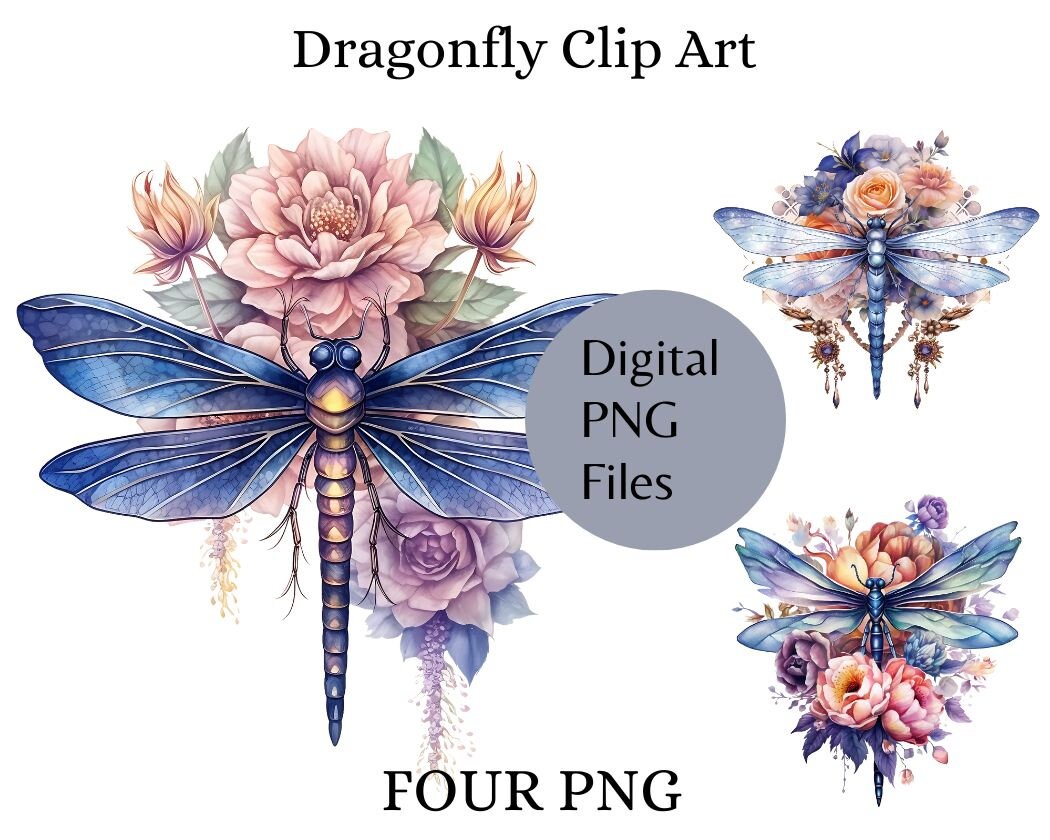 Dragonfly PNG, PNG Spring Bundle, Dragonflies & Flowers Clip Art ...