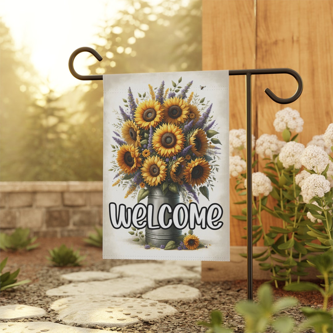 Garden & House Banner, Rustic Welcome Banner With Sunflowers, Welcome ...