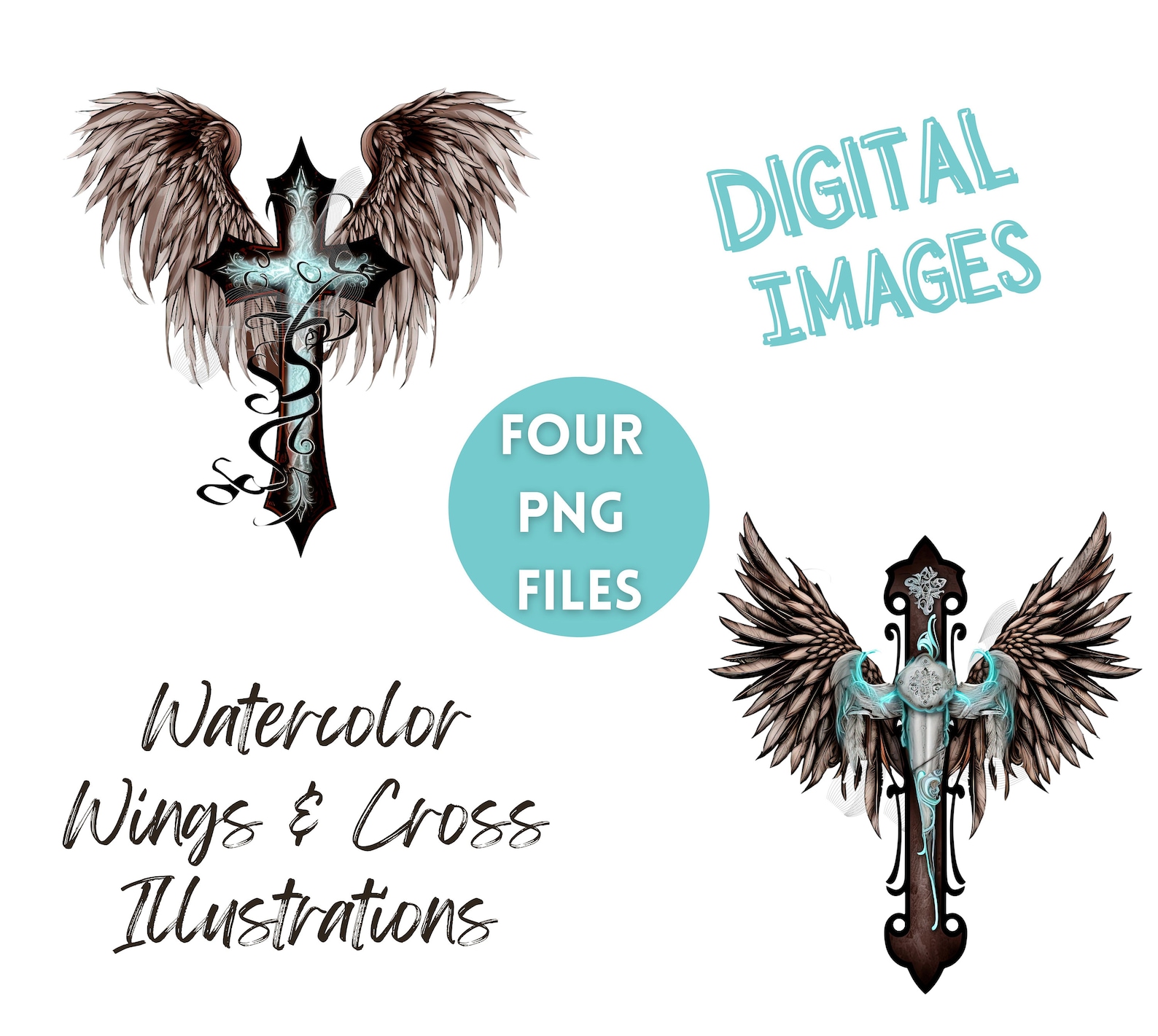 Angel Wings PNG, Cross With Wings Png, Printable Clip Art, Instant ...