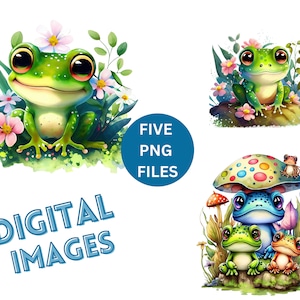 Cute Frog Watercolor Clipart Bundle, Cottagecore Frog, Mushroom Art ...