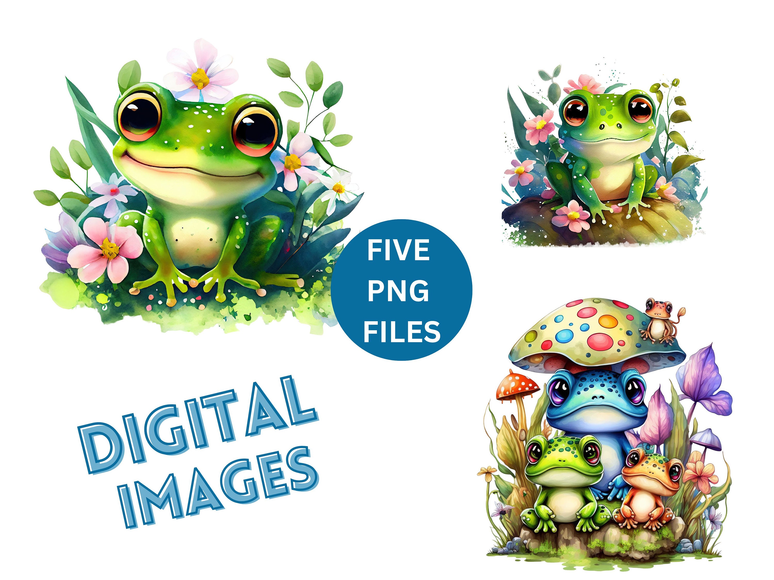 Frog PNG Bundle, Kids Clipart, Lily Pad, Cute Frogs, Cute Watercolor ...