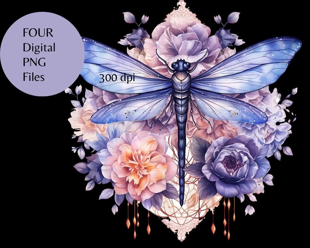 Dragonfly PNG, PNG Spring Bundle, Dragonflies & Flowers Clip Art ...