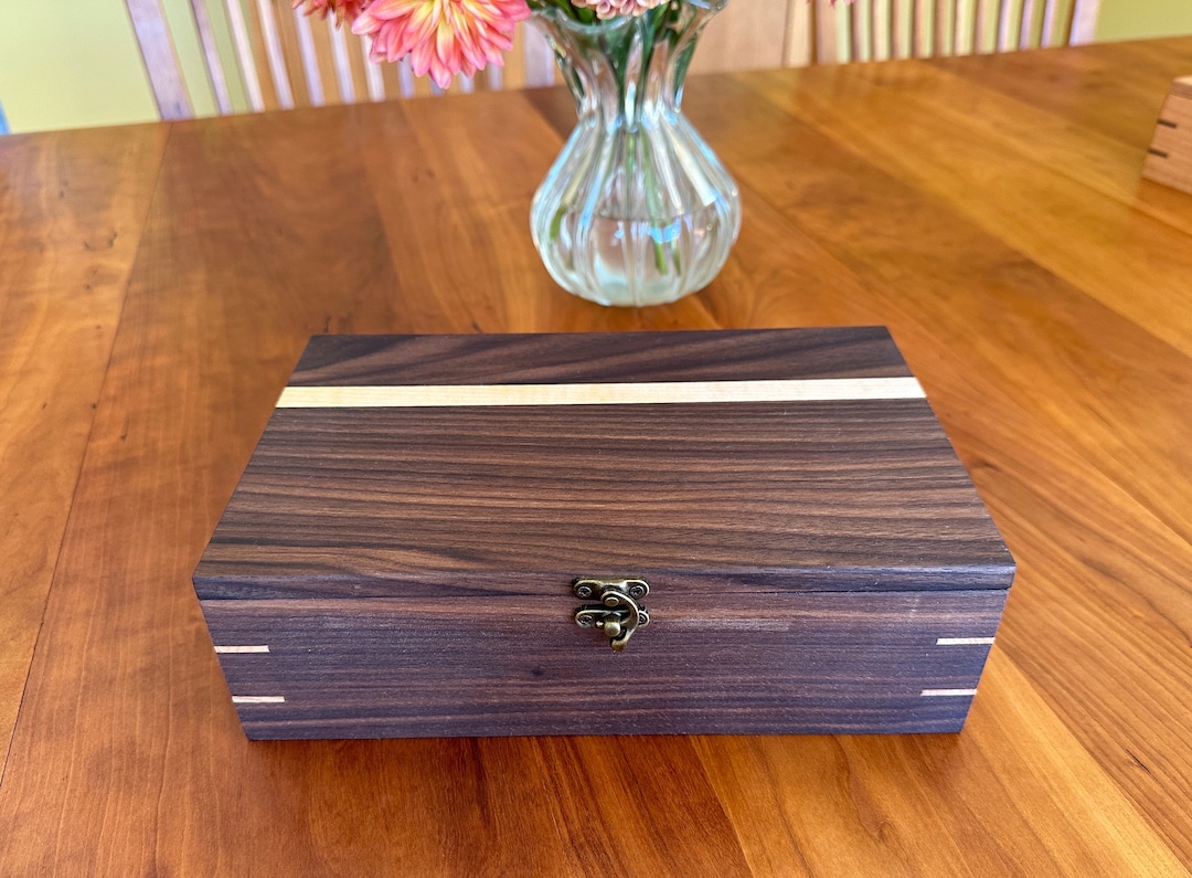 Walnut Wood Keepsake Box, Hinged Lid With Clasp, Personalized Gift ...
