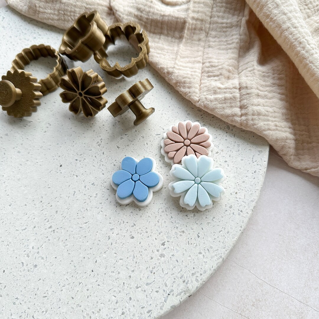 Set of 3 Mini Flowers Imprint Stamp + Cutter Fondant Stamp Cookie Stamp ...