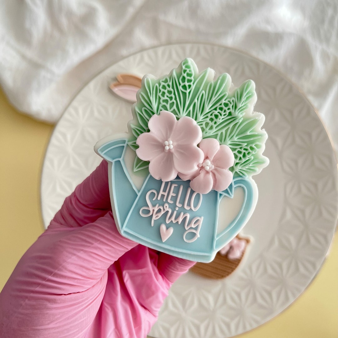 Watering Can Floral Hello Spring Fondant Embosser Cookie Stamp Cookie Cutter - Etsy
