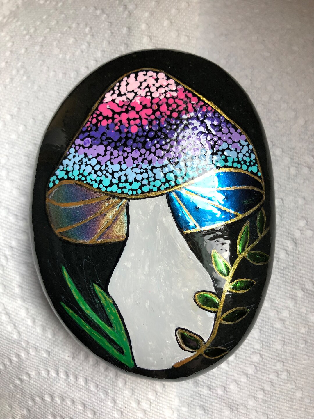 Beautiful Mushroom Painted Rock With Chrome Paint - Etsy