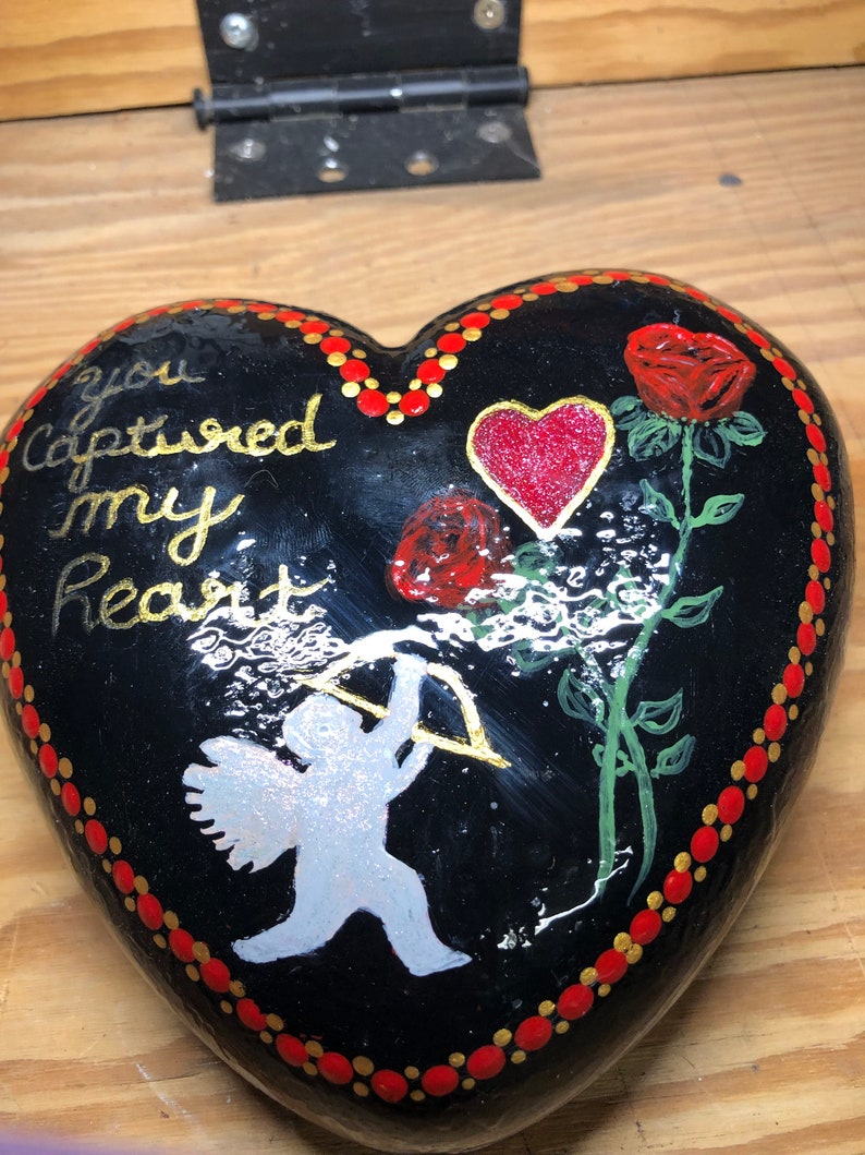 You Captured My Heart on a Large Heart Shaped Rock in Acrylic Paint ...