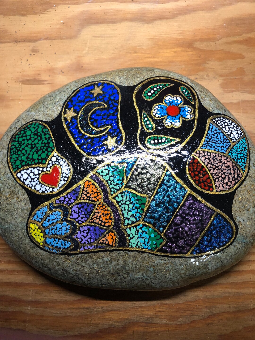 Extra Large Rock With Paw Print With Multi-patterned Design, Acrylic ...