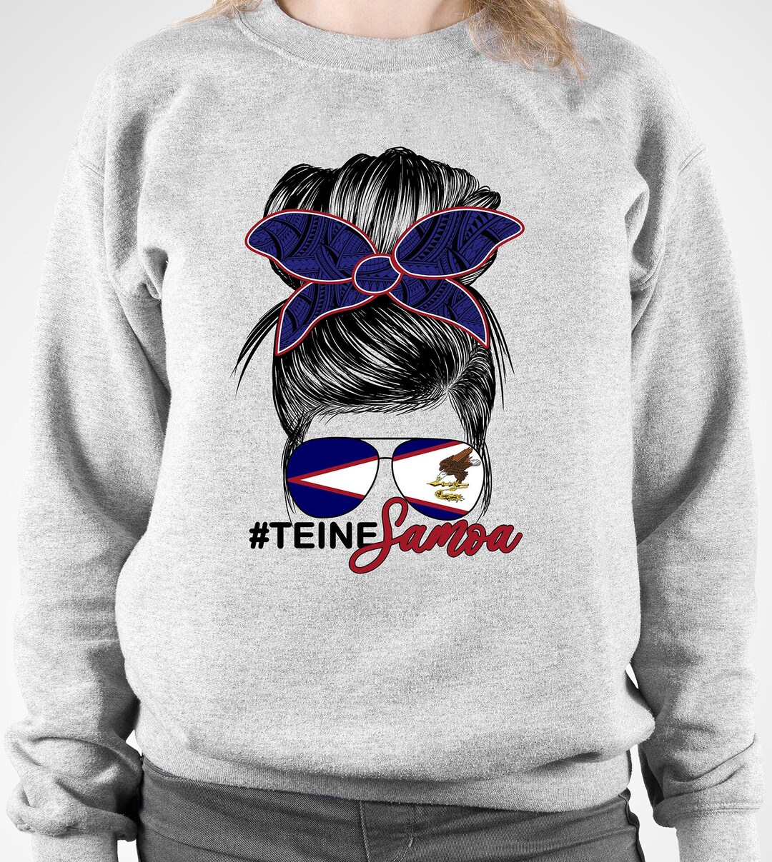 Teine Samoa, Sweater, Polynesian Sweatshirt, White Red Blue, Messy Bun ...