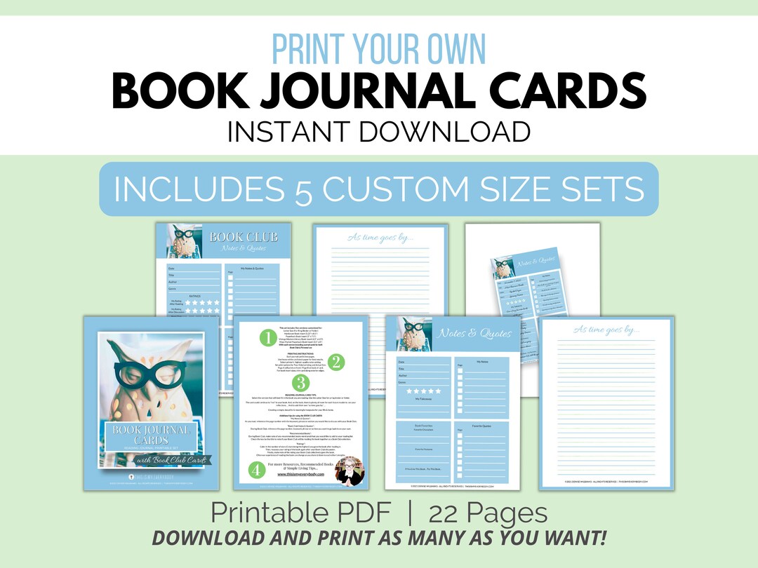 Reading Journal Printable Cards • Reading Printable Template Set With ...