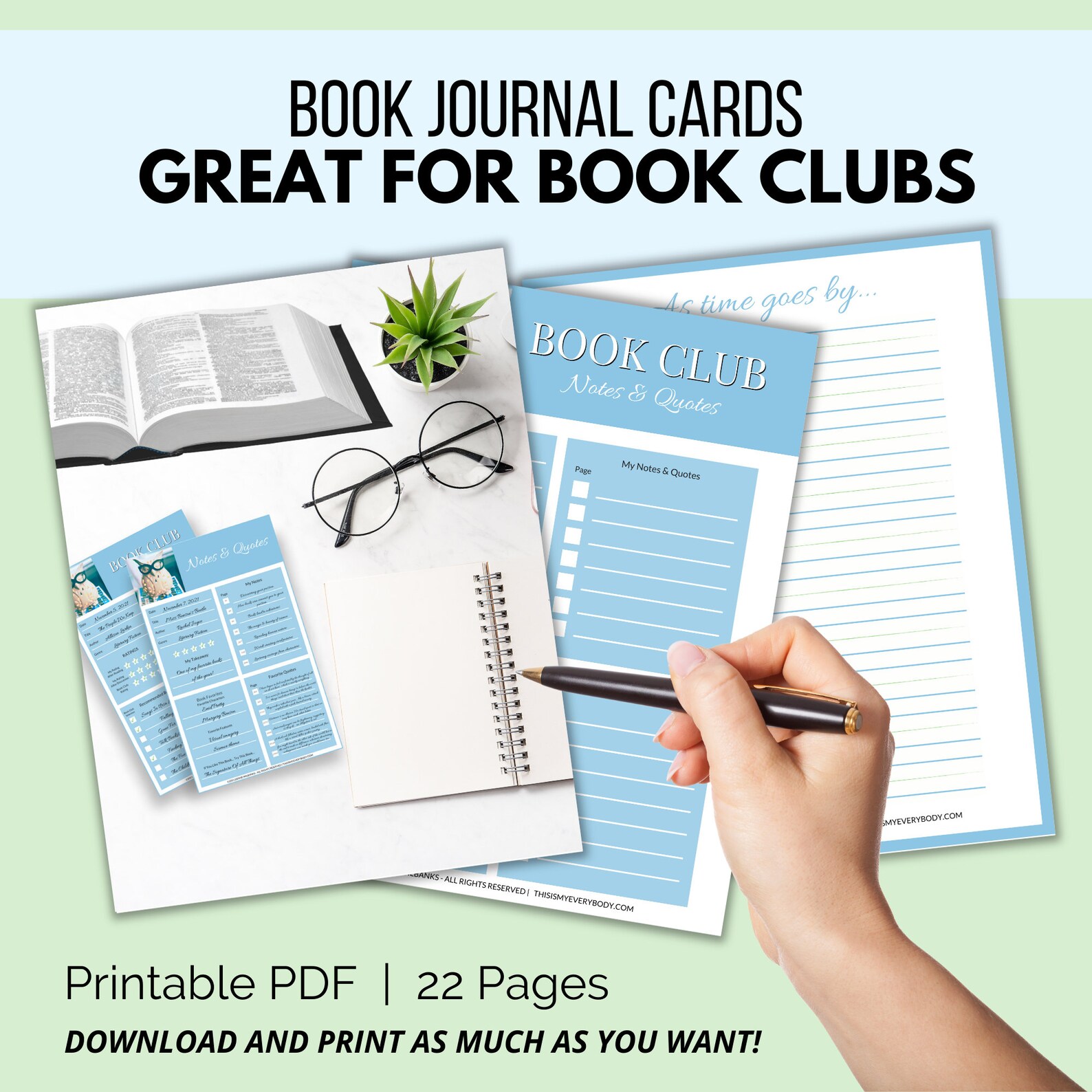 Reading Journal Printable Cards • Reading Printable Template Set With ...