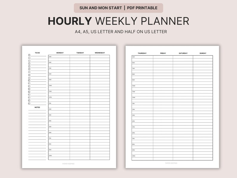 Hourly Weekly Planner Printable, Week at a Glance, Time Blocking ...