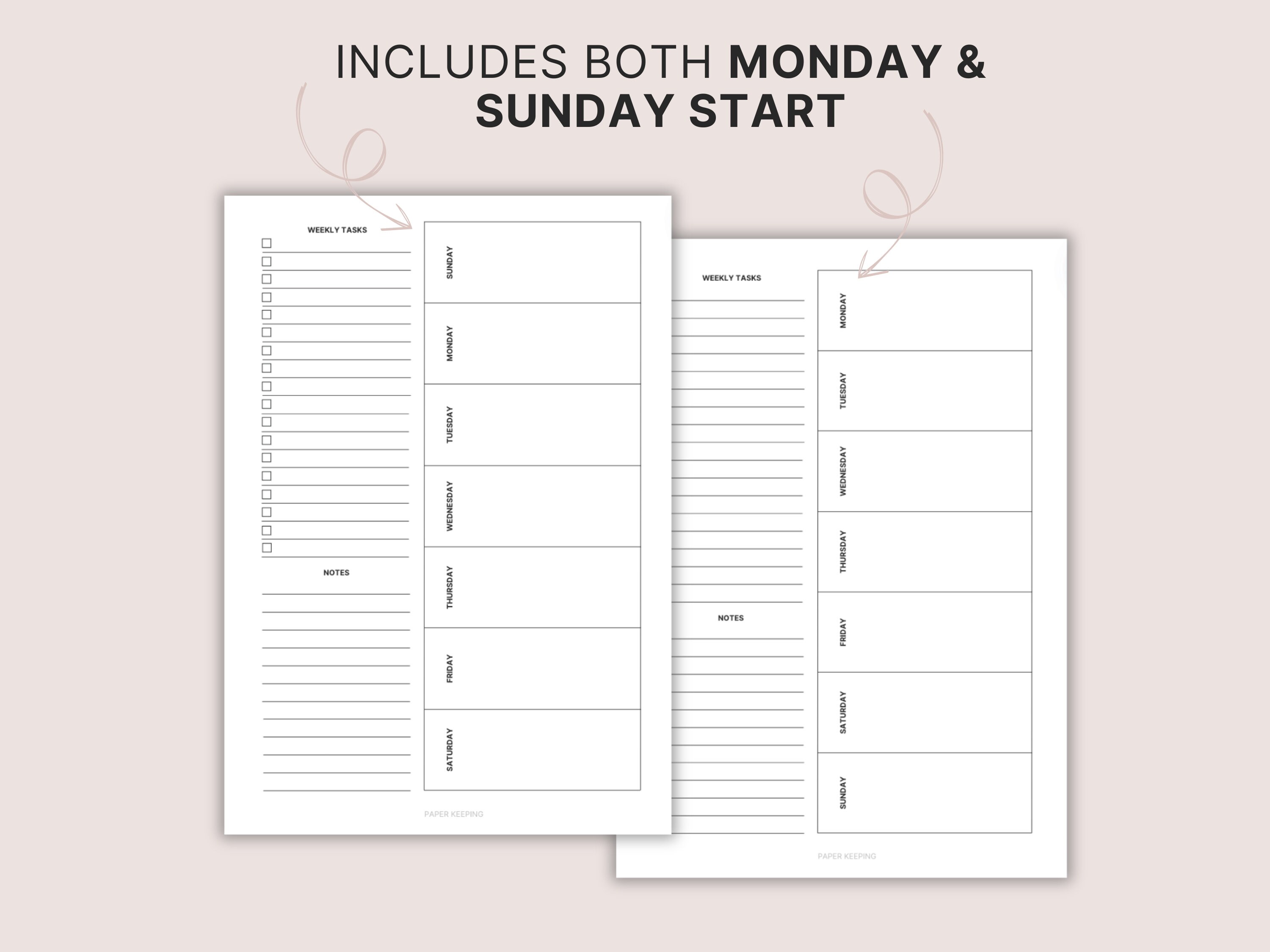 Undated Weekly Planner Printable, Minimal to Do List, Week on One Page ...