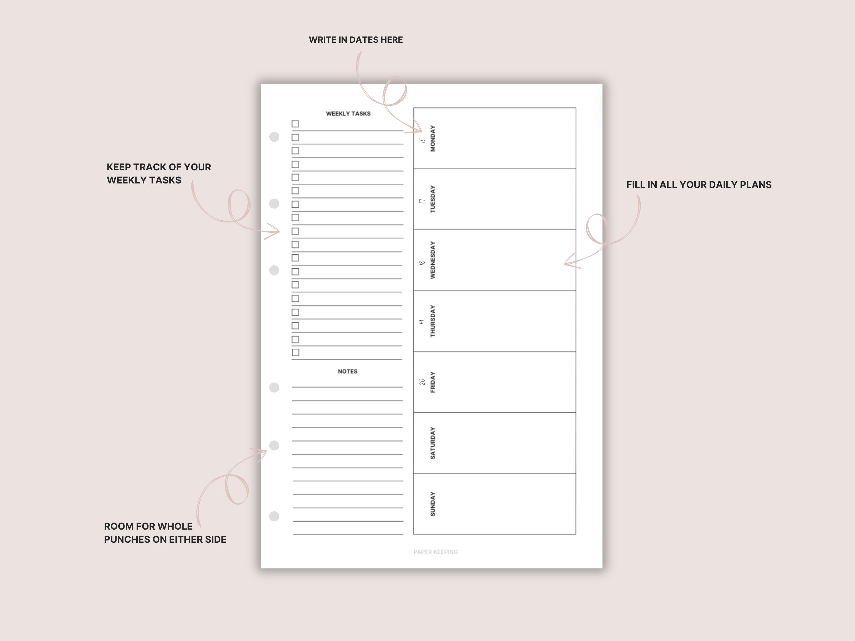 Undated Weekly Planner Printable, Minimal to Do List, Week on One Page ...
