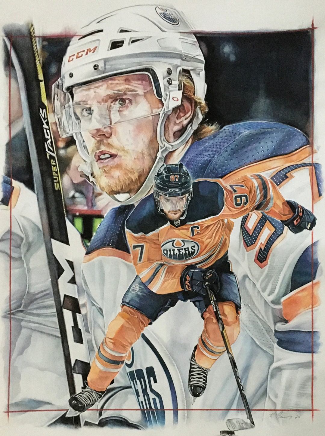 Connor Mcdavid // Edmonton Oilers // Hockey Art // NHL // Watercolour ...