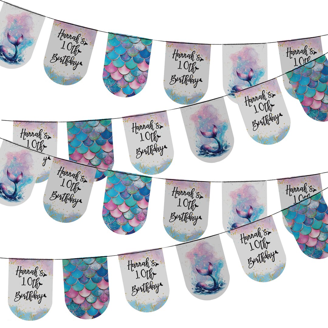 Personalised Mermaid Birthday Fabric Bunting 40 Flags Customised With ...