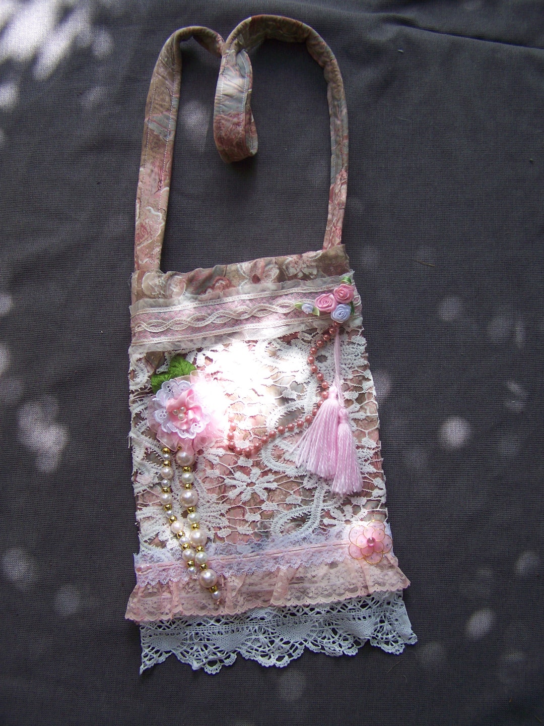 Beautiful Shoulder Bag, Crossbody Bag, Pink and Beige Floral Cotton - Etsy