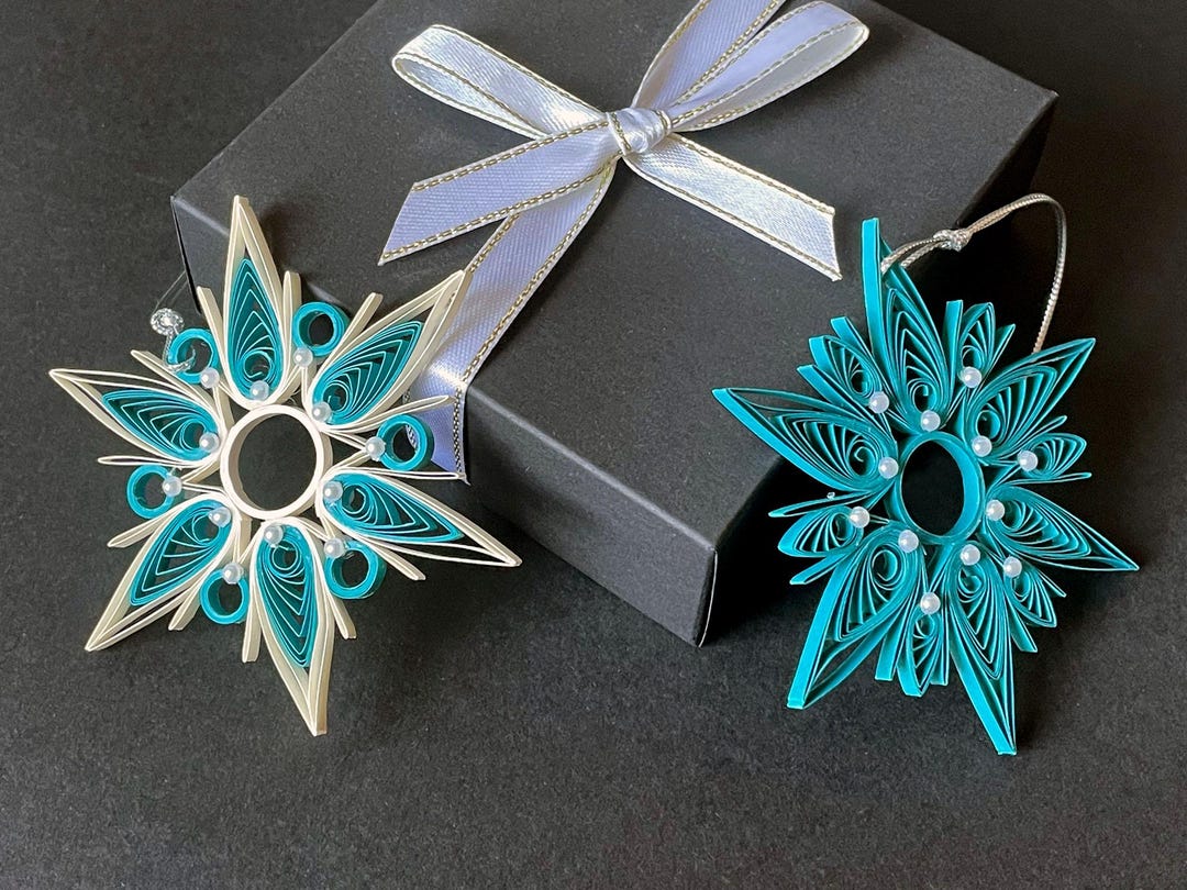 Handmade Quilled Paper Star Ornament Set – Christmas Tree Decoration ...
