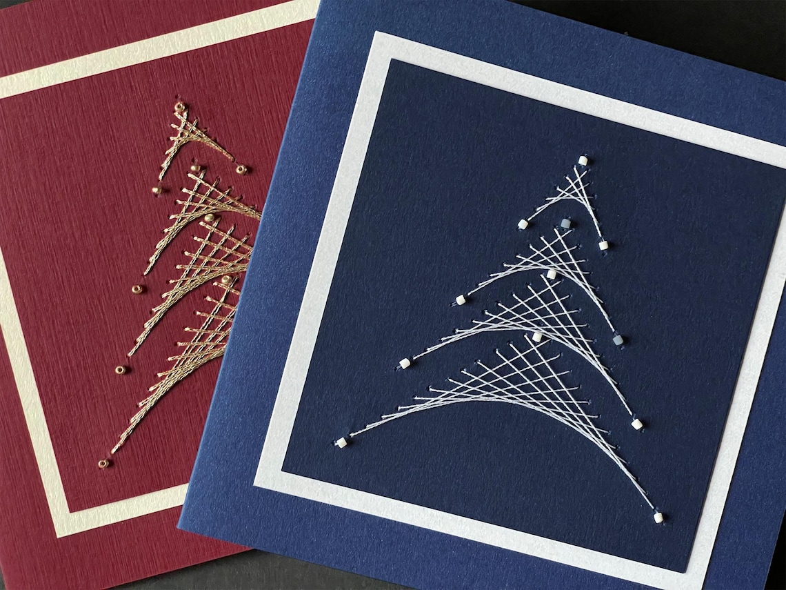 Set of Handmade Embroidered Cards. Decorative, Textured, Metallic Paper ...