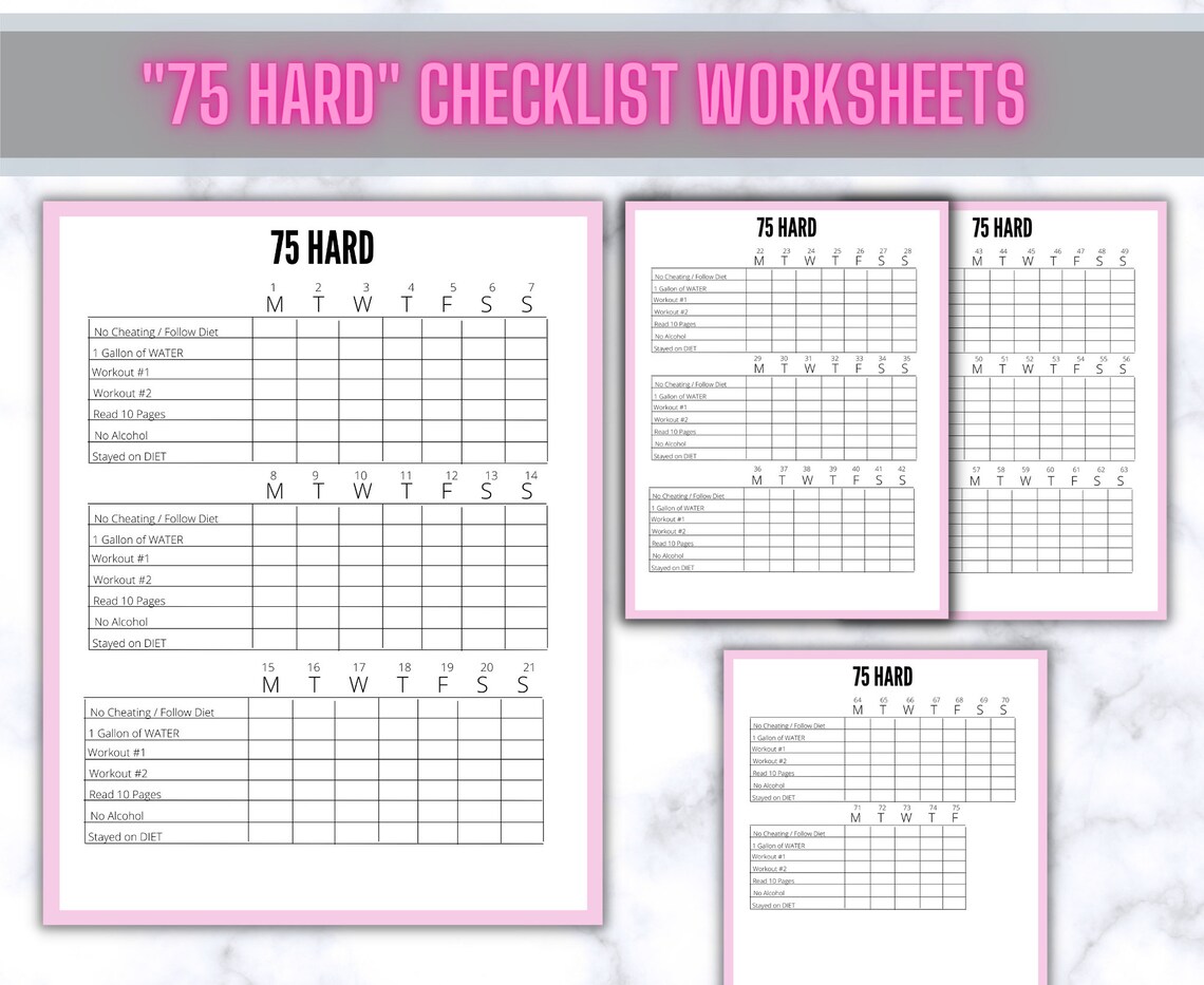 75 Hard Checklist 75 Hard Worksheet 75 Hard Instant | Etsy