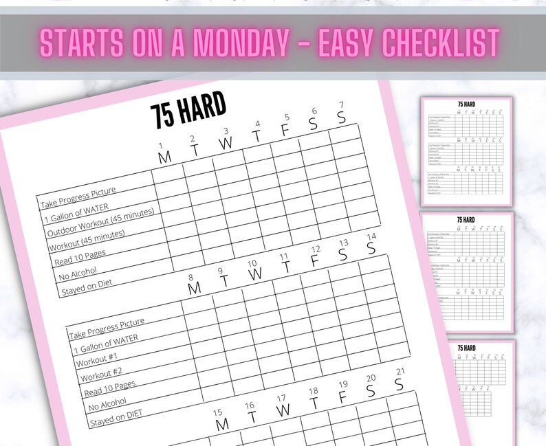 75 Hard Checklist, 75 Hard Worksheet, 75 Hard Instant Download, 75 Hard ...