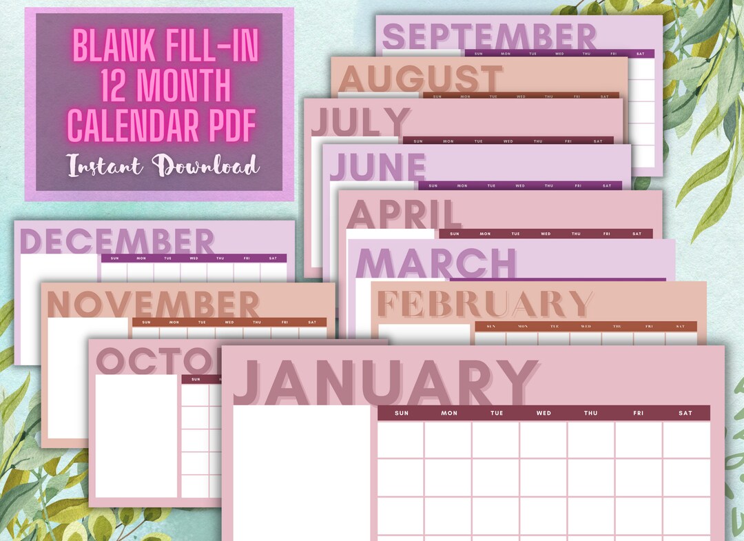 Blank Printable Calendar, Pastel Calendar, Calendar Instant Download ...