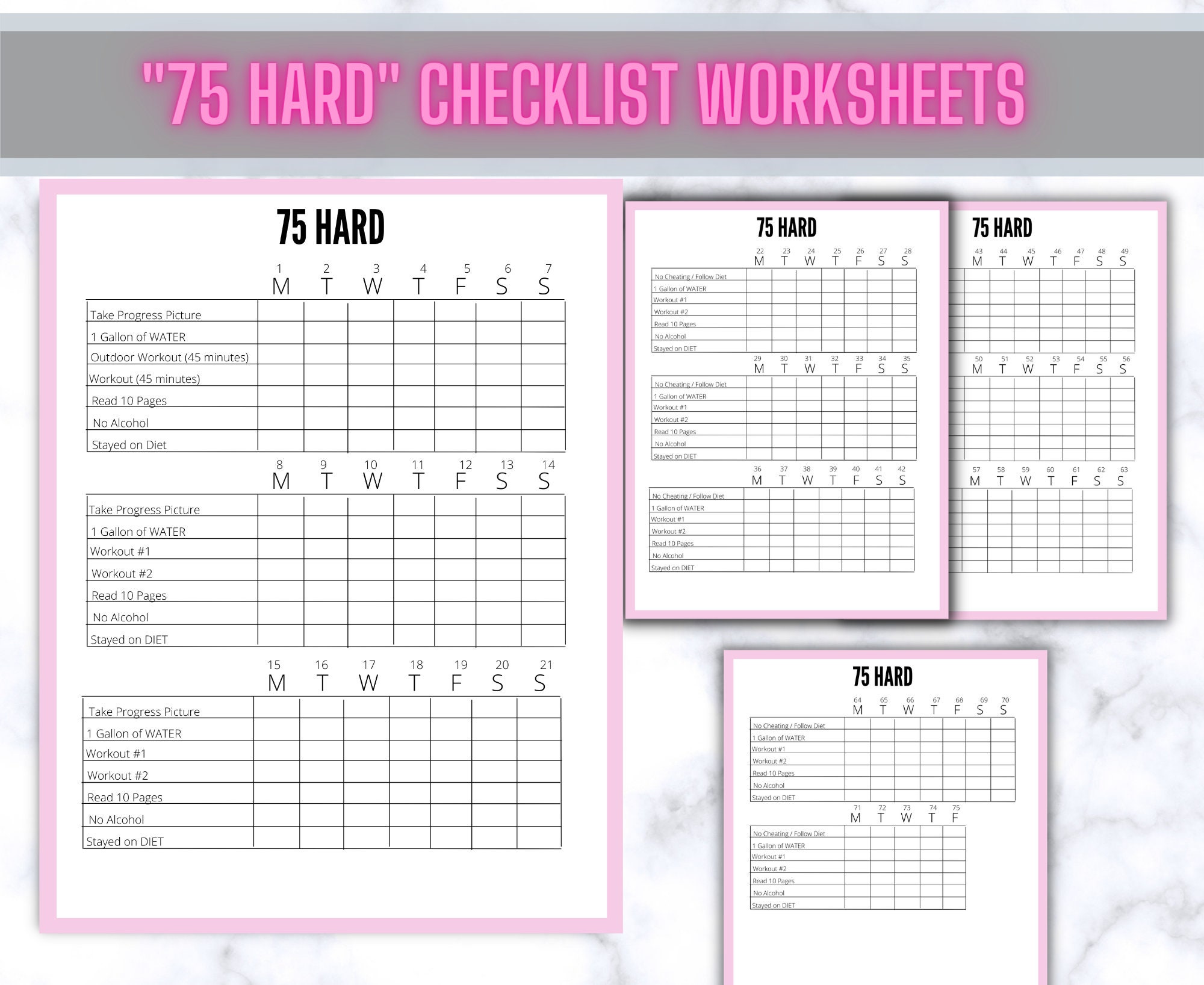 75 Hard Checklist 75 Hard Worksheet 75 Hard Instant - Etsy