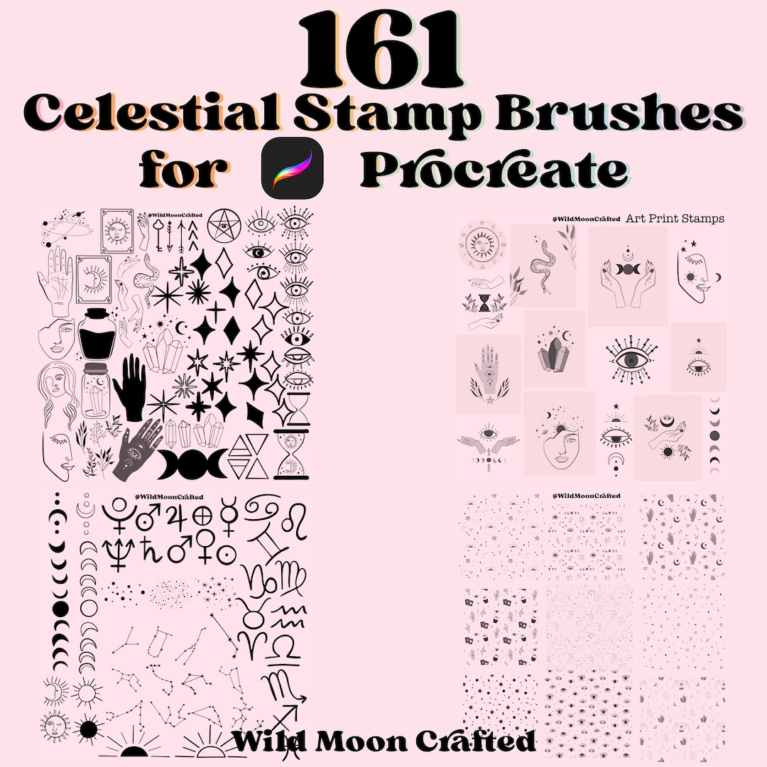161 Celestial Procreate Stamps Brush Set | Mystic Procreate Stamps ...