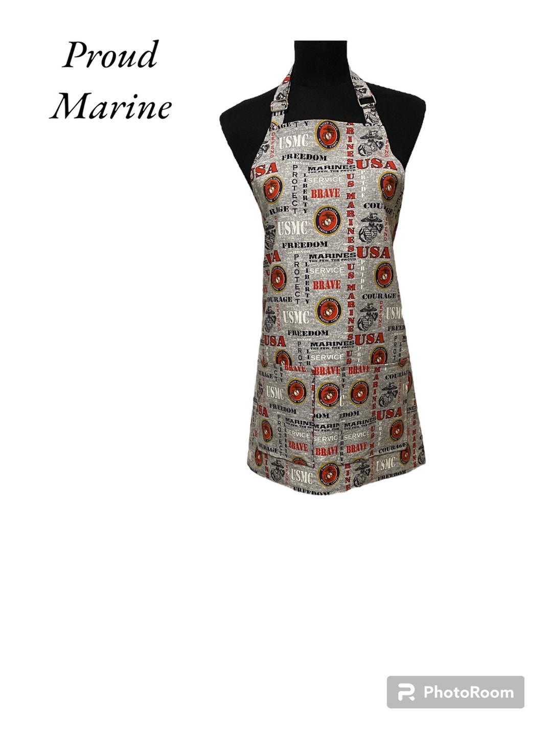 Proud Marine/adult Full Coverage Grill Style Apron With Pockets/100% ...