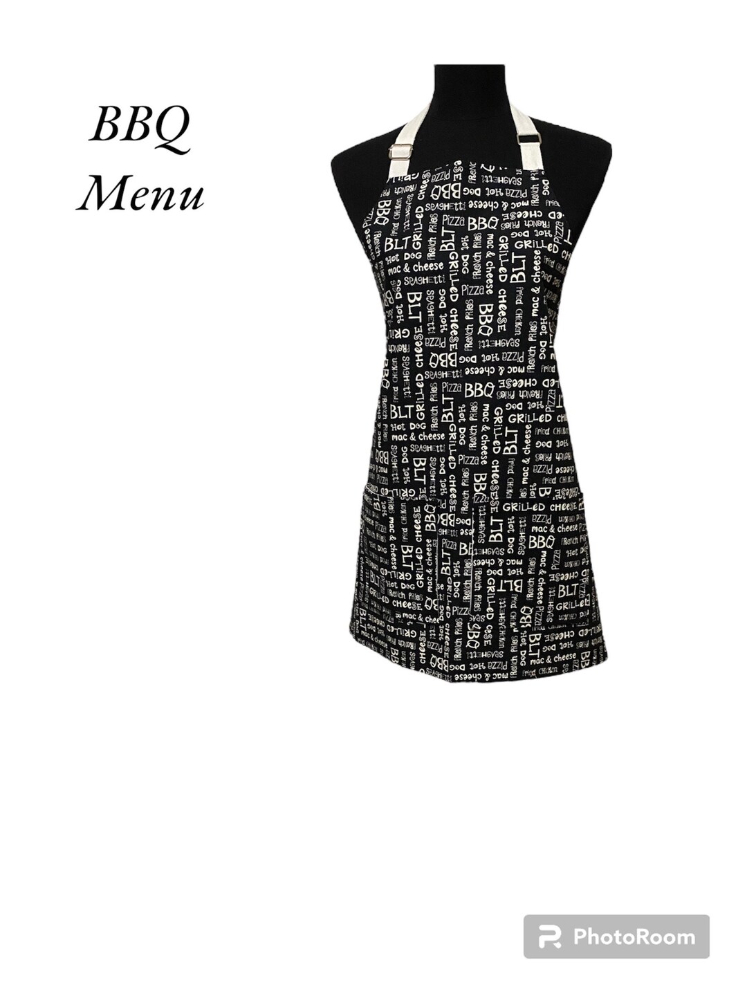 BBQ Menu/adult Full Coverage Grill Style Apron With Pockets/100% Cotton ...