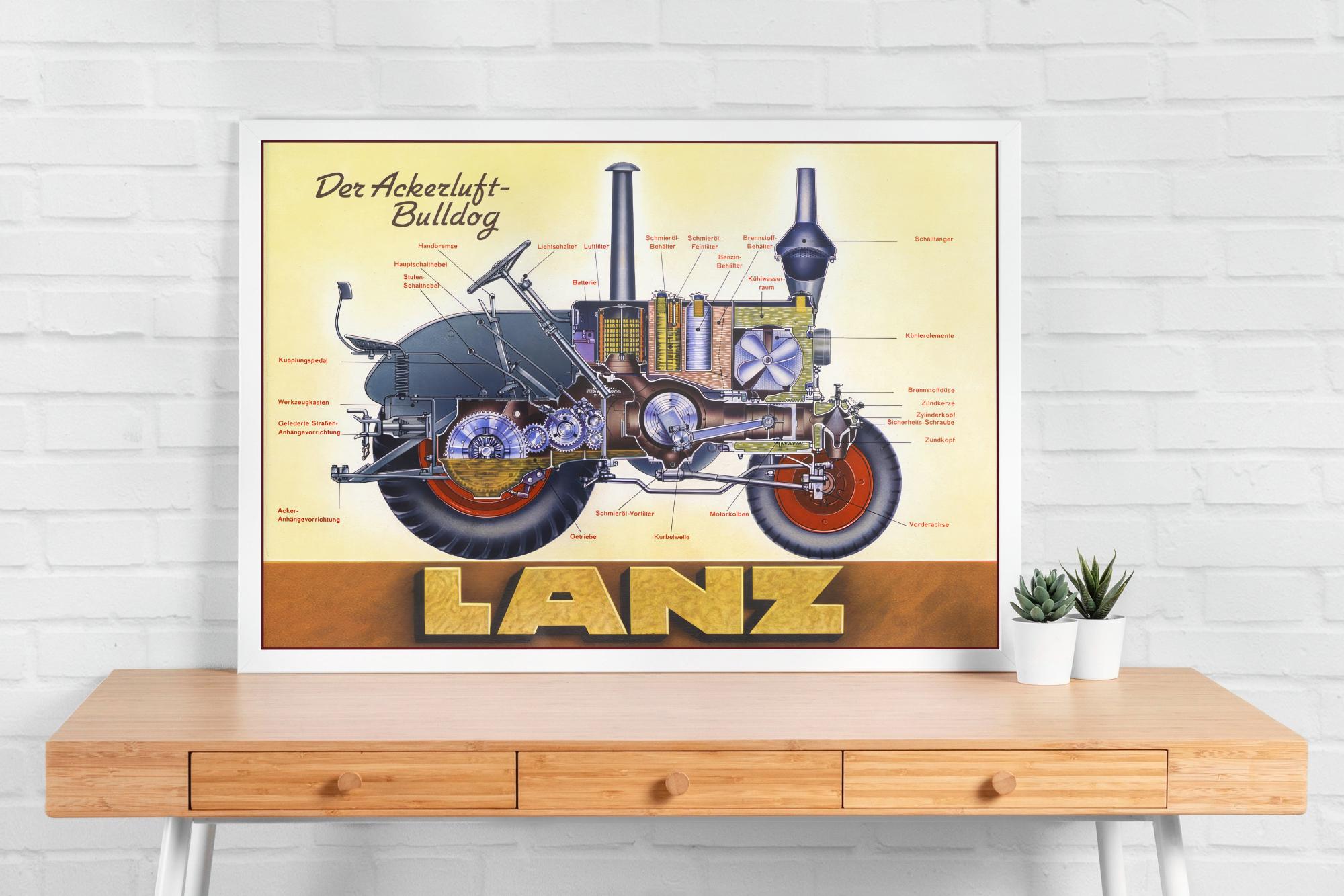 Lanz Ackerluft Bulldog Tractor Poster | Technical Cutaway Illustration ...