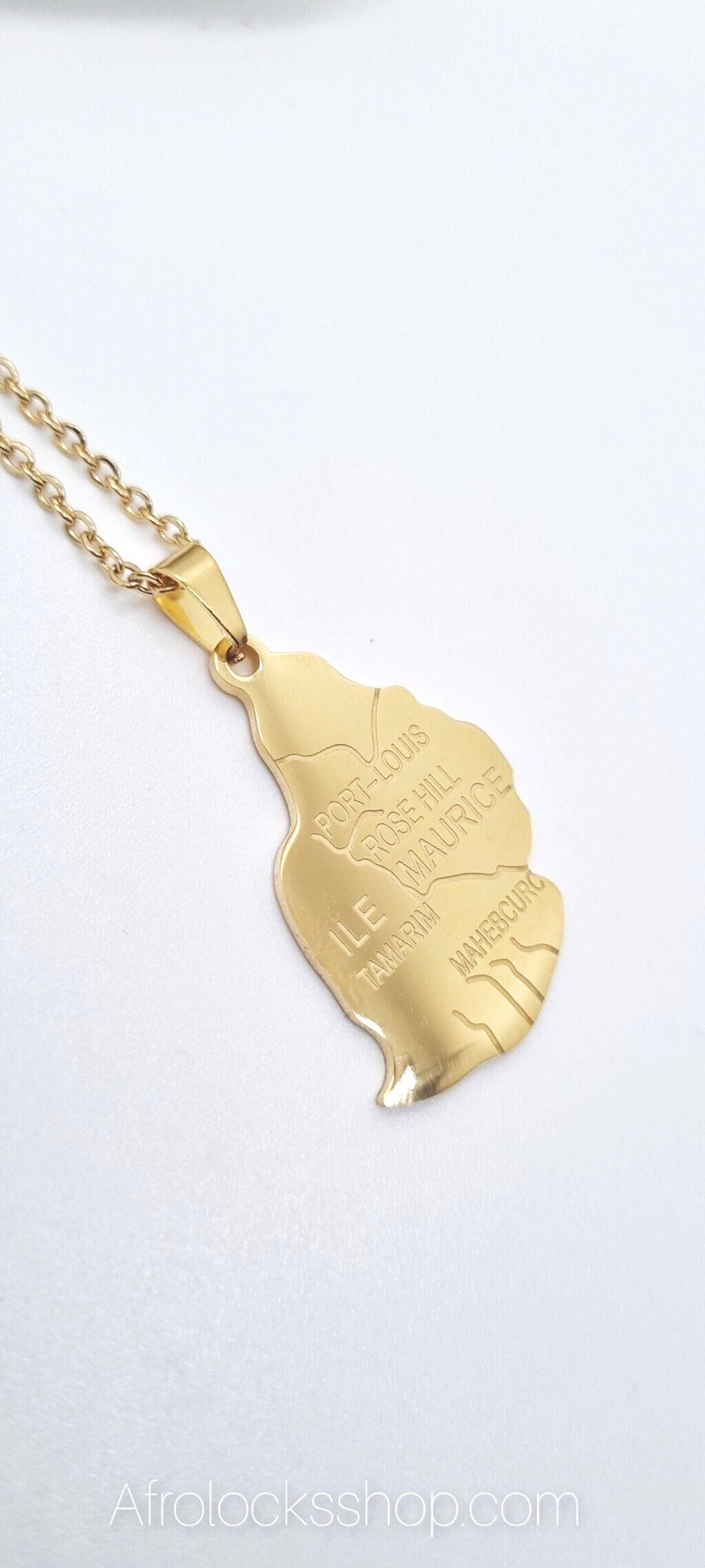Mauritius Island Map Pendant and Chain Necklace Stainless Steel Gold ...