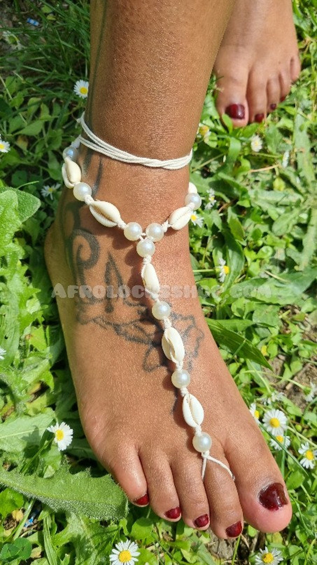 Boho Pearl and Cowrie Anklet – Summer Beach Foot Jewelry ...