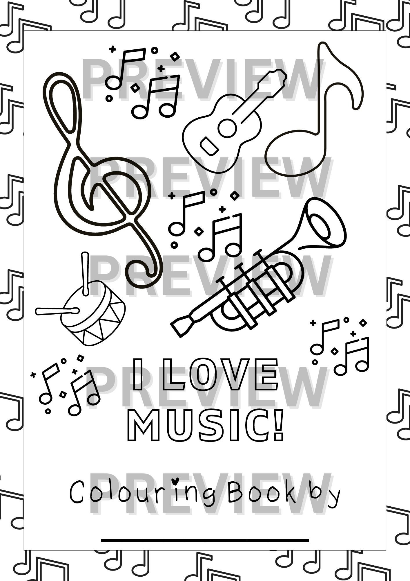 I Love Music Coloring Pages for Kids, Coloring Book, Printables, Games ...