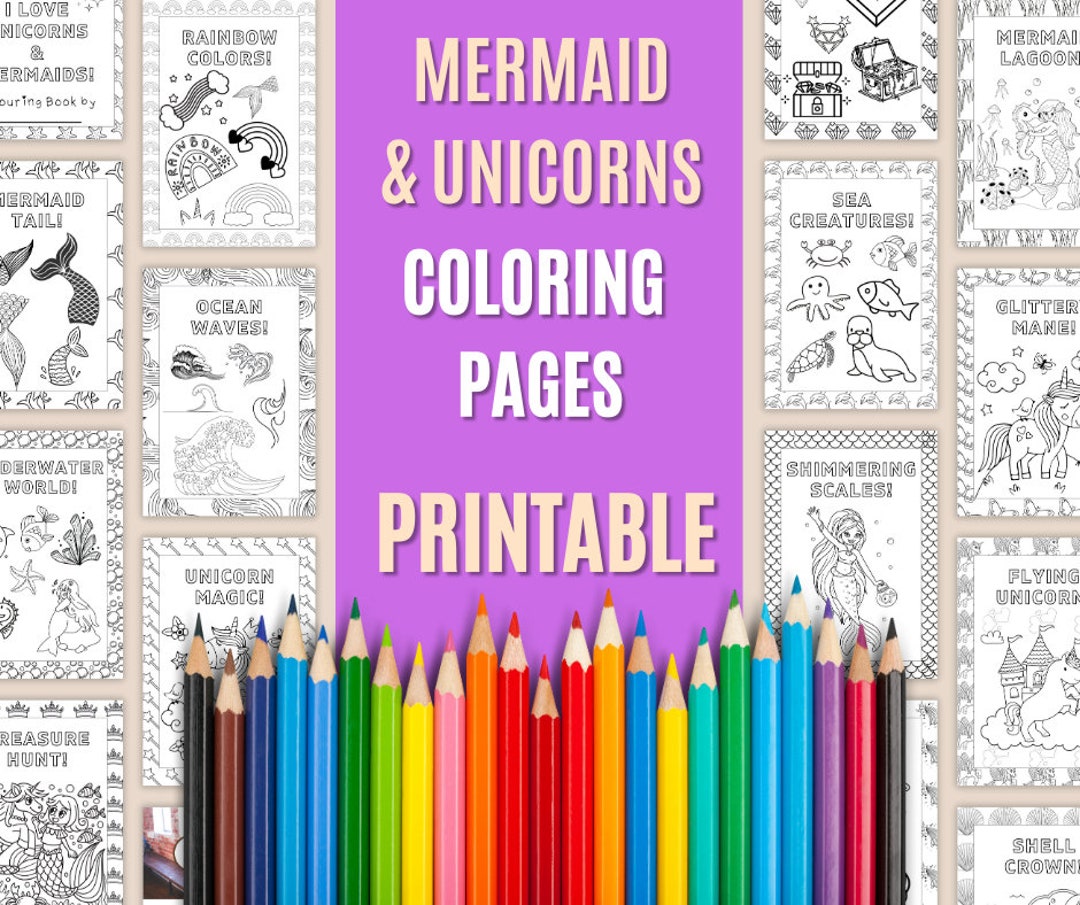 Mermaid and Unicorns Coloring Pages for Kids, Coloring Book, Printables ...
