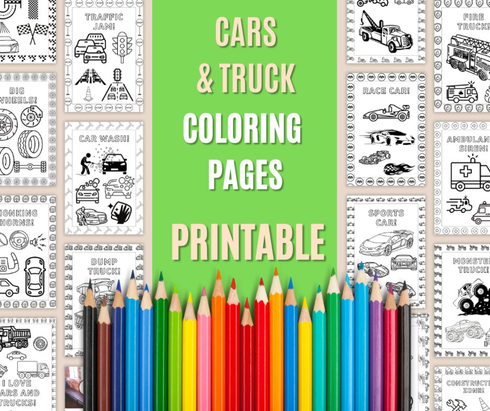 Cars and Trucks Coloring Pages for Kids, Coloring Book, Printable ...