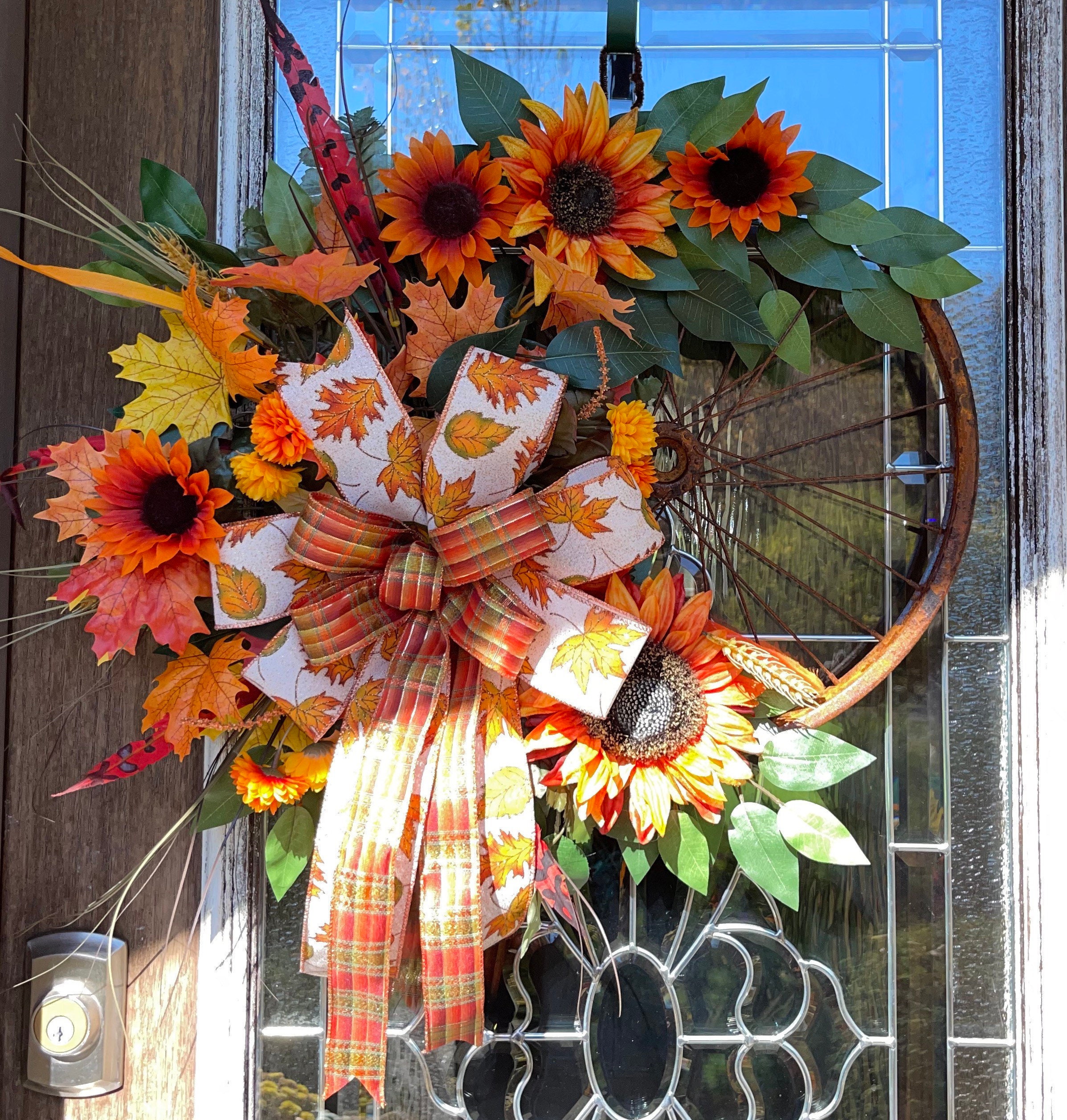 Fall Foliage Bicycle Wheel Wreath, Autumn Bicycle Wheel Wreath, Fall ...